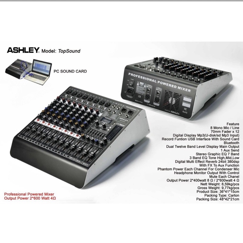 Jual Power Mixer 8 Channel Ashley TopSound Top Sound Original Ashley ...