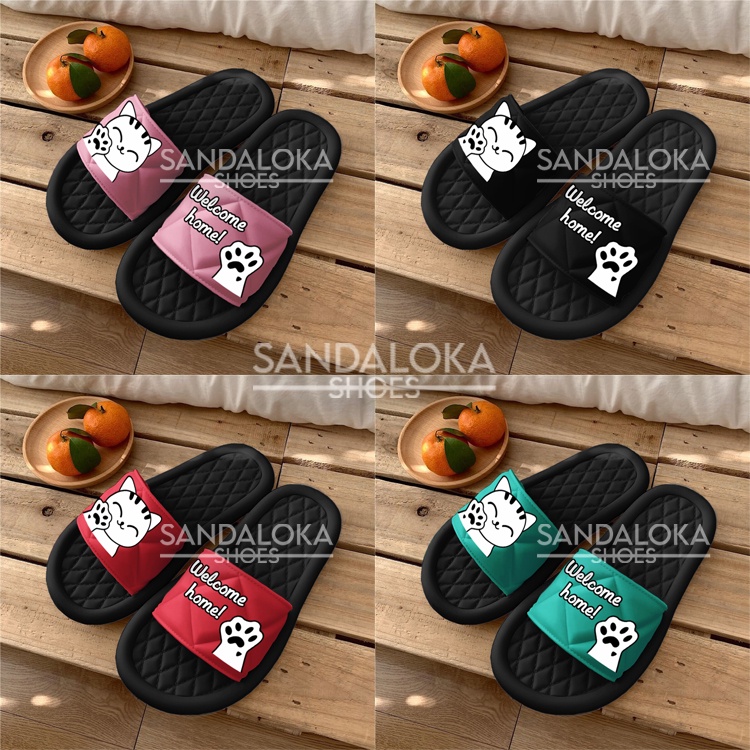 Jual SANDAL WANITA KOKOP SELOP SPON MOTIF CAT WELCOME HOME | SENDAL ...