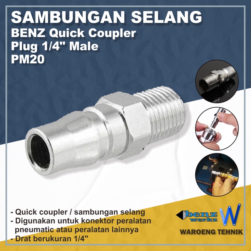 Jual Sambungan Selang Plug 1/4" Male (PM20), QCR-1210 (1 pak isi 10 pcs) | Shopee Indonesia