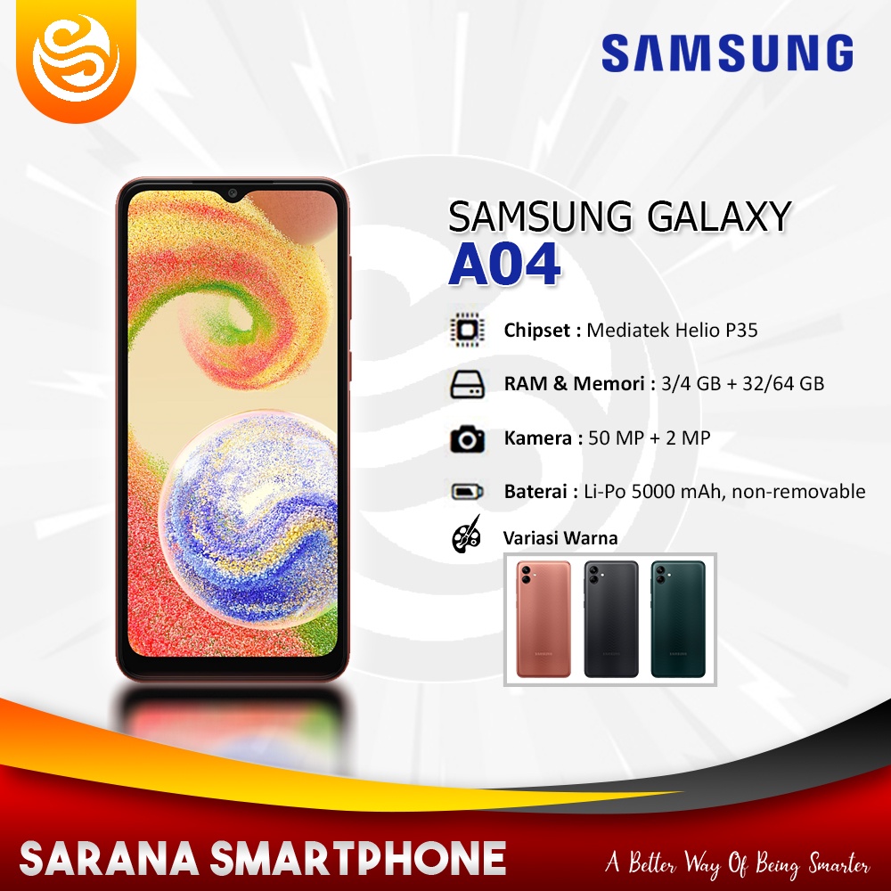Jual Samsung Galaxy A04 RAM 3/32 4/64 GB Handphone Smartphone Android ...