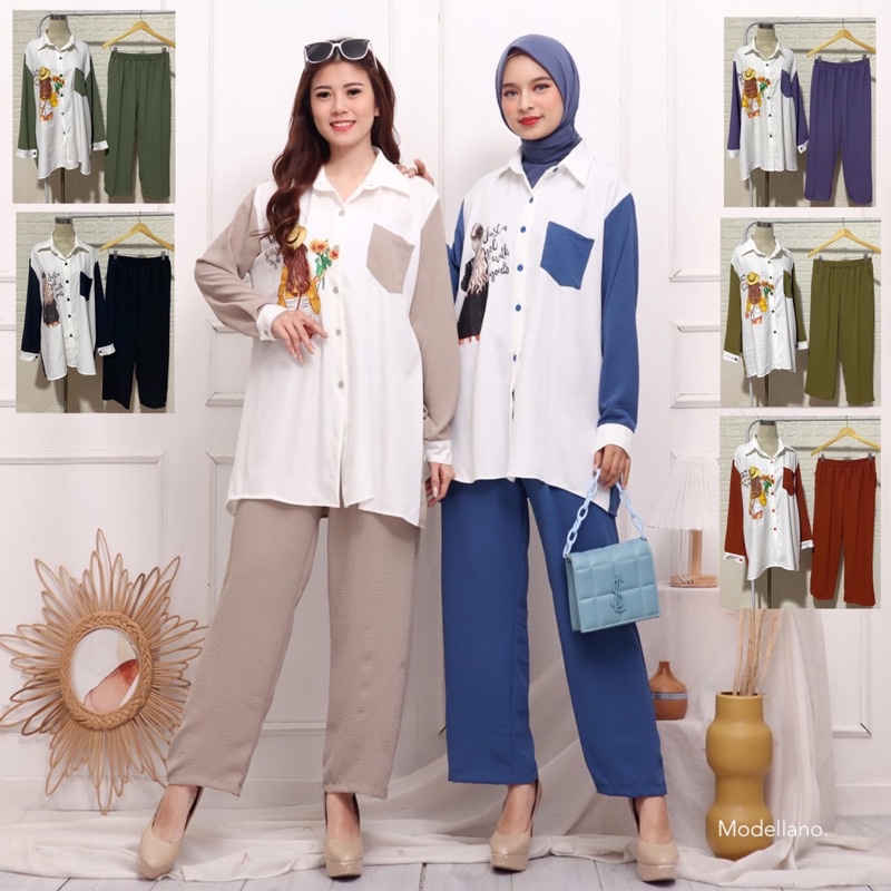 Jual ONE SET CRINKLE STELAN VIRAL KOMBINASI PRINTING DTF SHAKILA GIRL ...