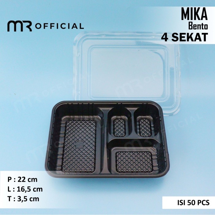 Jual box bento sekat 4 isi 50 pcs / mika bento / box bento bahan tebal ...
