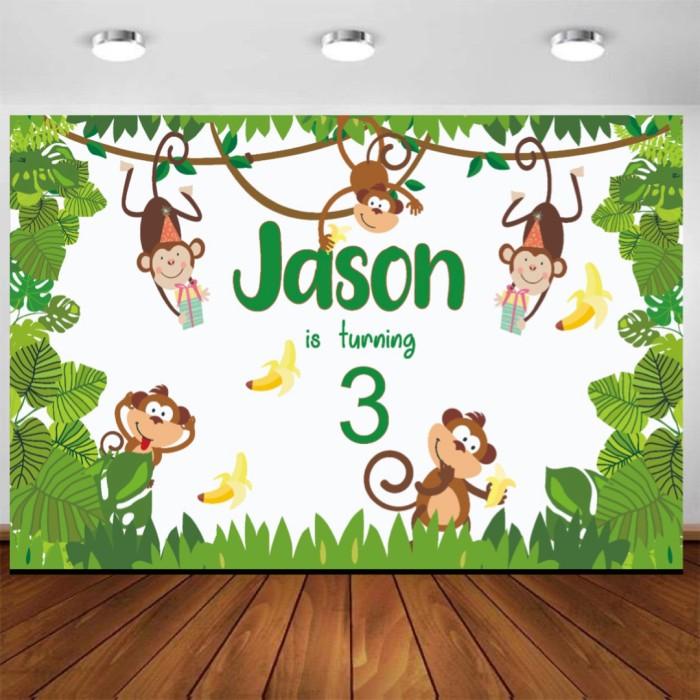Jual Backdrop Custom Banner Backdrop Ulang Tahun Tema Monyet Monkey ...