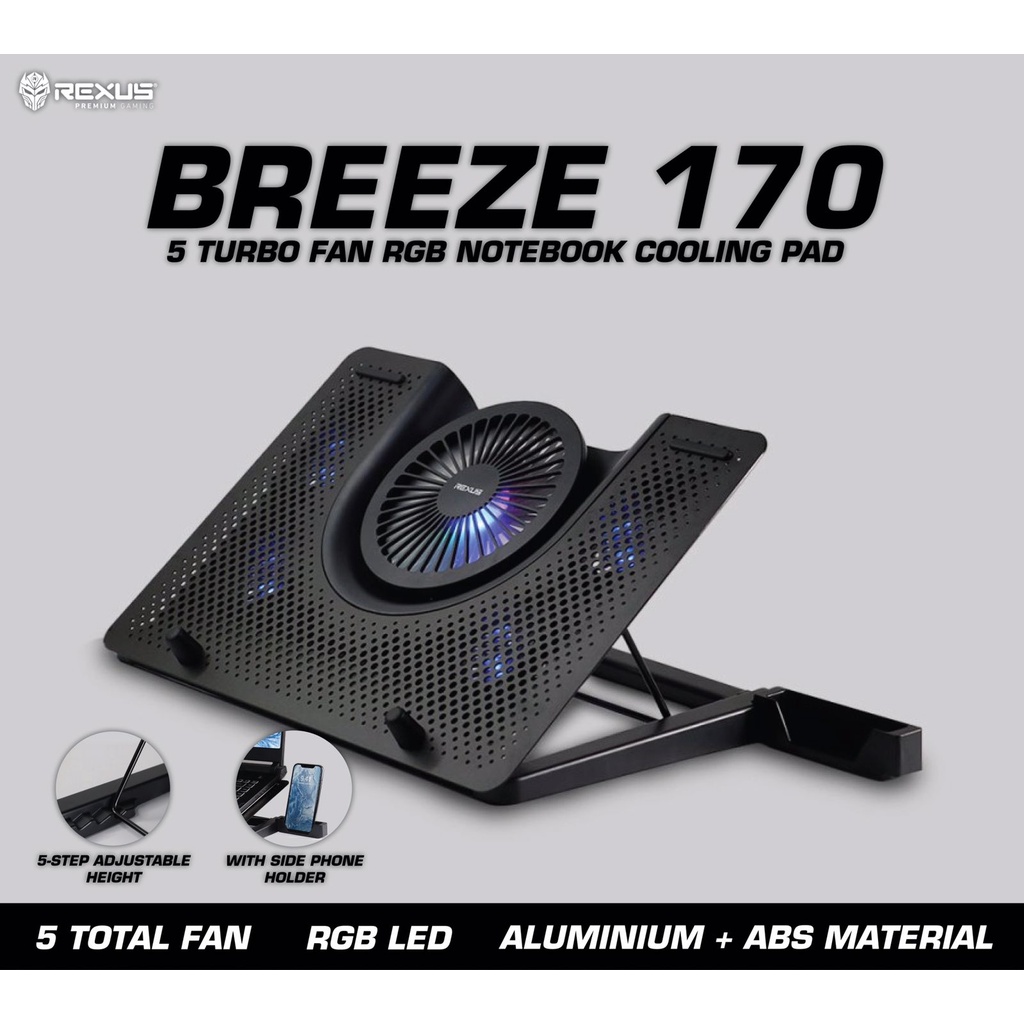 Jual REXUS BREEZE 170 5 FAN WITH RGB LAPTOP / NOTEBOOK COOLING PAD ...