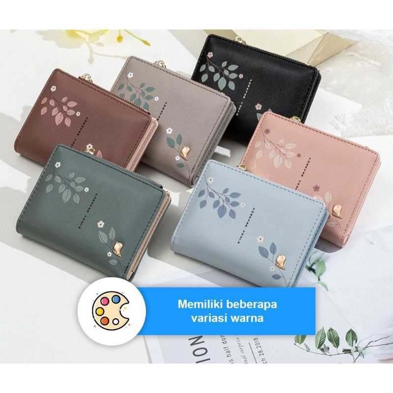 Jual Dompet Lipat Wanita | Dompet Resleting motif daun import | Shopee Indonesia