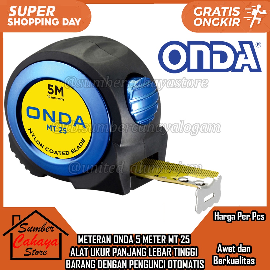 Jual ONDA Measuring Tape Meteran 5 Meter MT 25 5M ALAT UKUR PANJANG ...