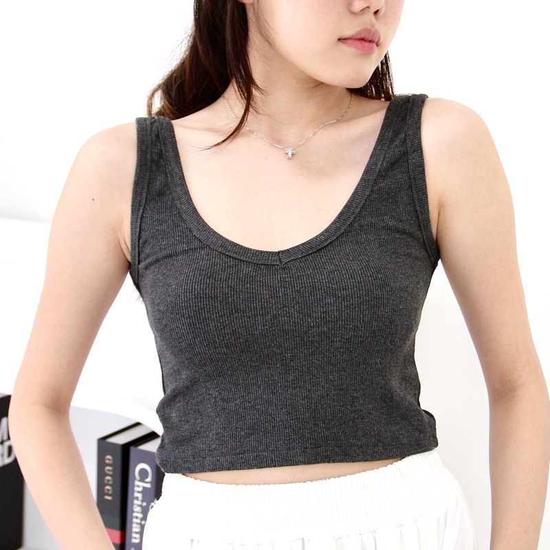 Jual VYN TOP | Ribbed Knit V shaped Tank Tanktop Summer Kotak Crop Top ...