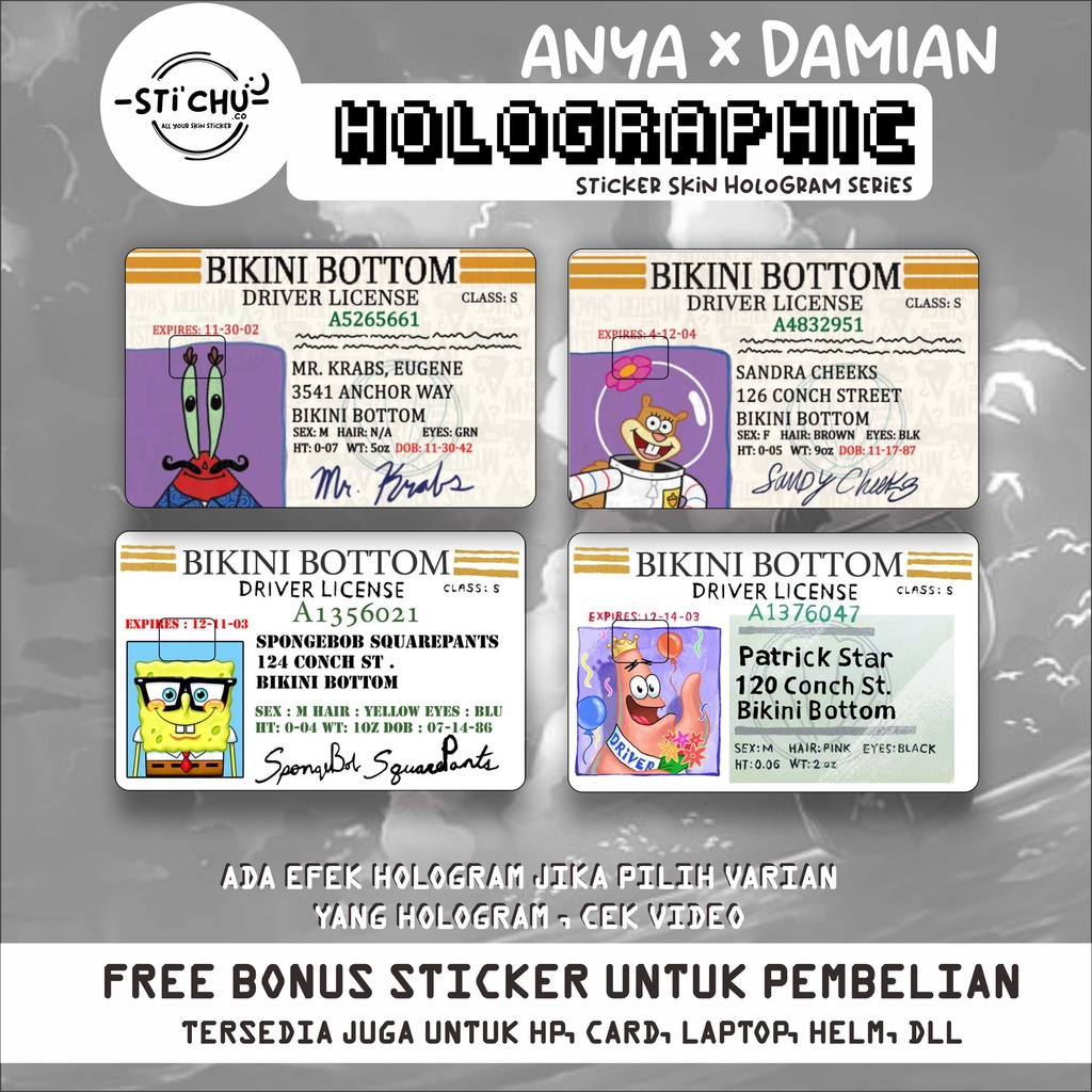 Jual Stiker Atm Skin Card HOLOGRAM Spongebob flazz emoney debit kredit ...