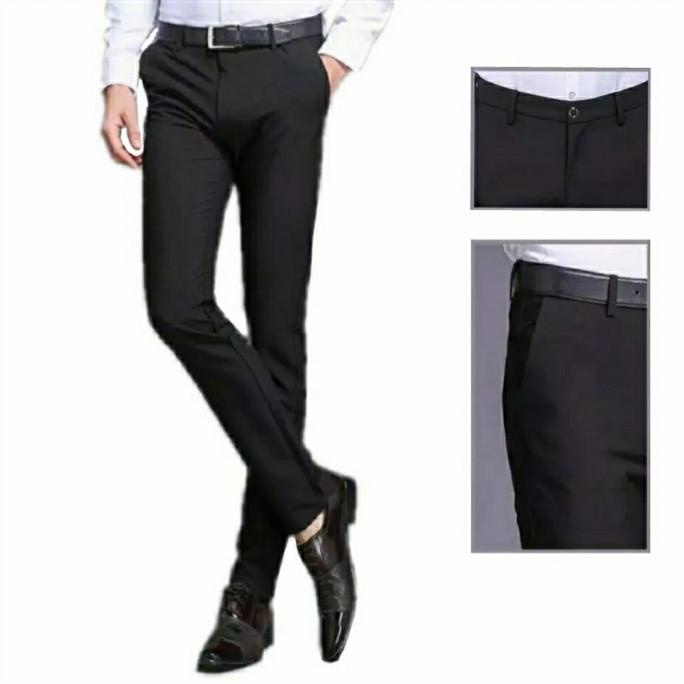 Jual Celana Formal Bahan Pria Slim Fit Panjang Kerja Kantor Hitam | Shopee Indonesia