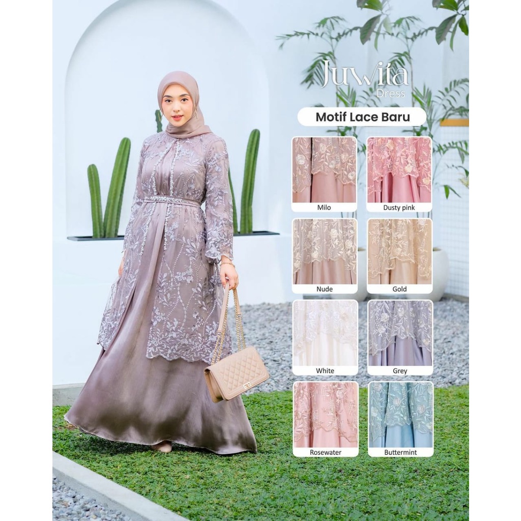 Jual Ready Jumbo Terbaru!!! Juwita Dress Velvet Kombinasi Outer Brokat Mutiara Mote Kekinian ...