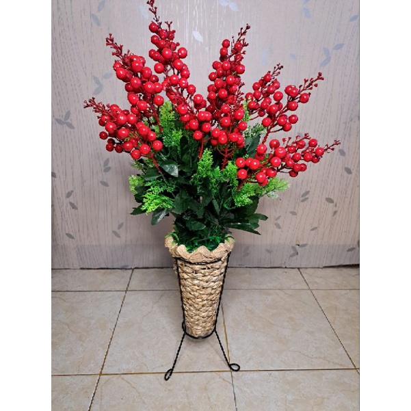 Jual Bunga tangkaiberry /buah cherry cabang 20 berikut pot pelepah ...