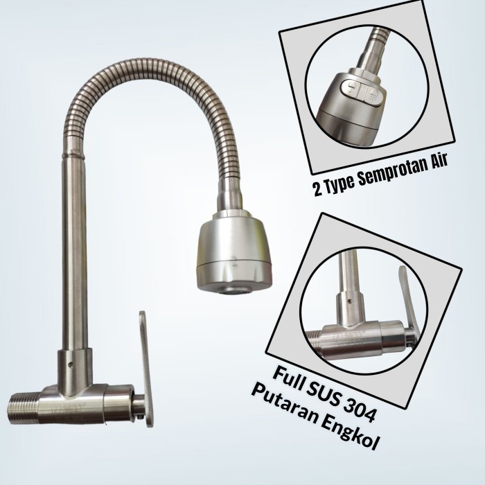 Jual Kran Angsa Flexible Kepala Besar Stainless SUS 304 Keran Cuci ...