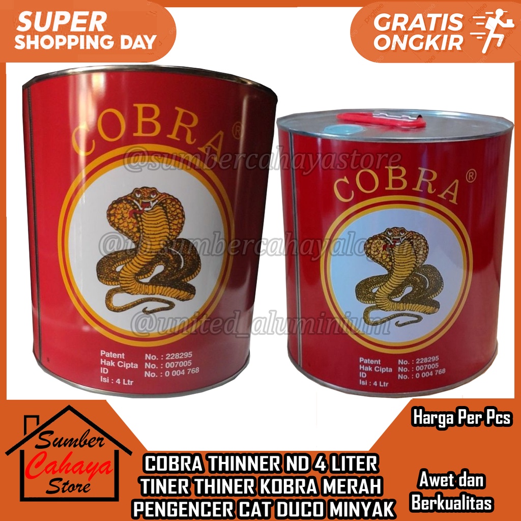 Jual THINNER COBRA MERAH 4L TINER TENER THINER TINNER PENGENCER CAT ...