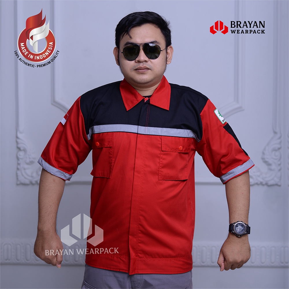 Jual Baju Kerja Wearpack Safety Kemeja Proyek Lengan Pendek Lengan Panjang Werpak Sefty Merah