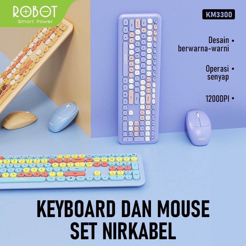 Jual Robot Premium Set Wireless Mouse And Keyboard Combo Km3300 Silent Click Desain Ergonomis For