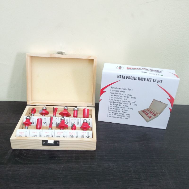 Jual Mata Profil Kayu Set 12pcs DOUBLE THUNDERSS Mata Router Kayu Set ...
