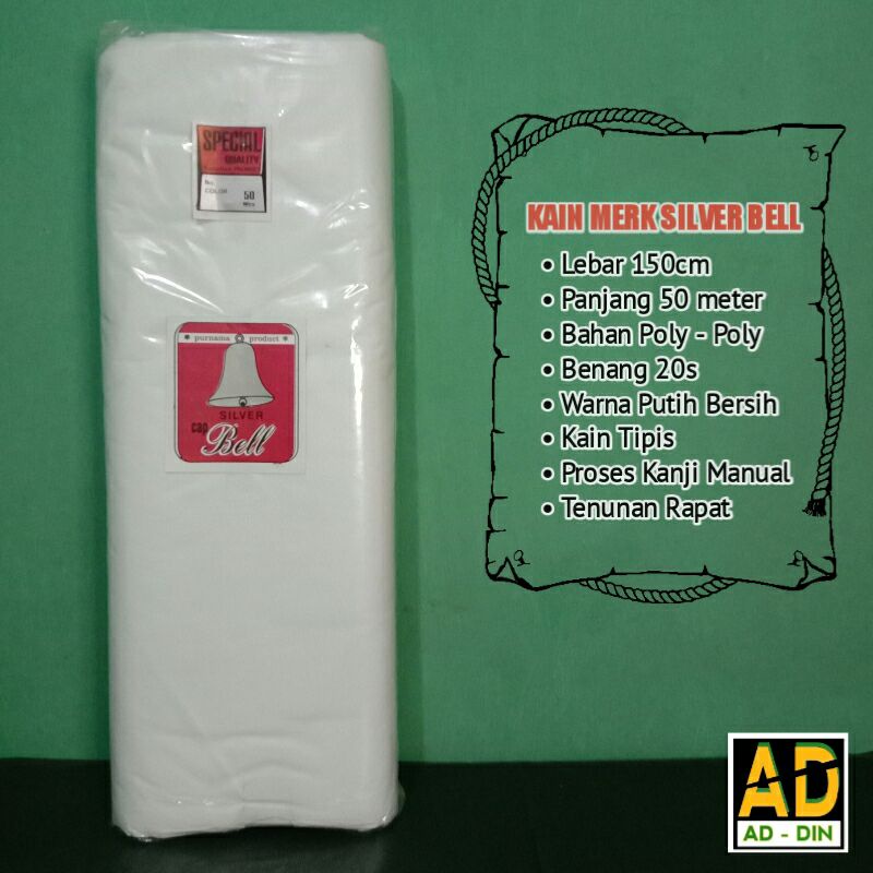 Jual Kain KAFAN 1 Roll Panjang 50meter warna putih bersih | Shopee ...