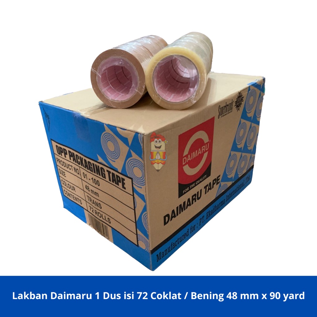 Jual Lakban Daimaru 2 inch 48mm x 90 yard ( 1 dus isi 72 Bening / Cokelat ) | Shopee Indonesia