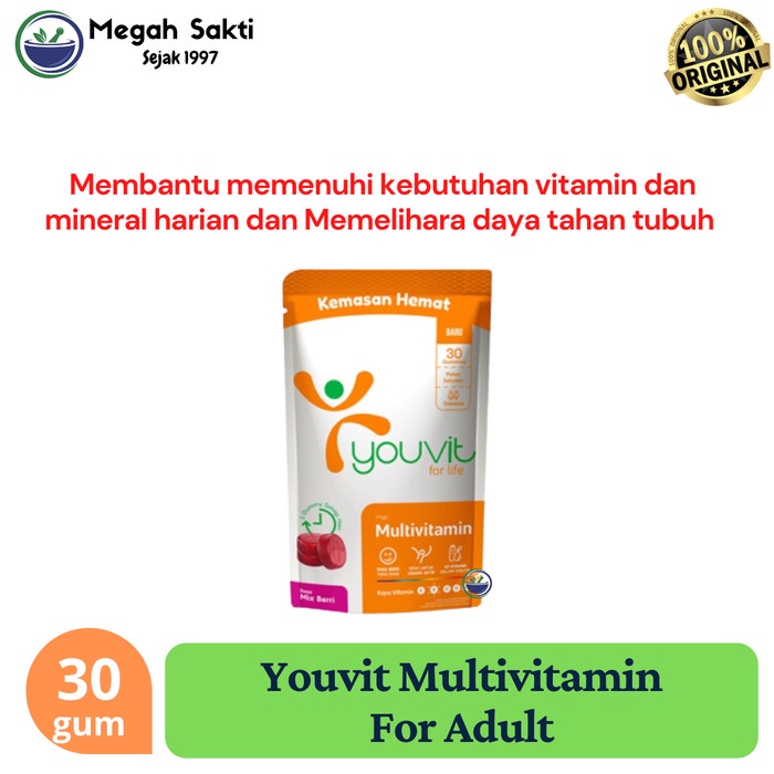 Jual Megah Sakti - Youvit Multivitamin POUCH Adult / Dewasa 30 Gummies - Gummy Mix Berry ...