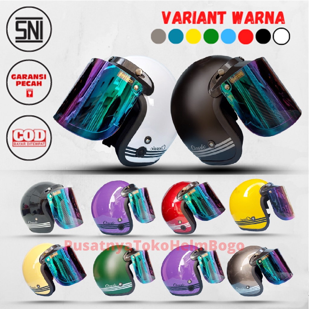 Jual Helm Bogo Dewasa Classic Retro Wanita Pria Kaca DATAR PELANGI ...