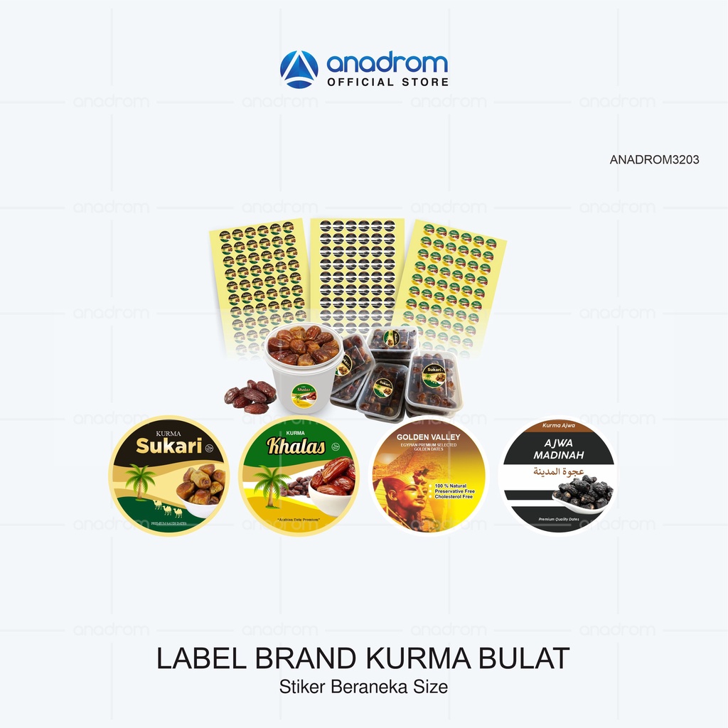 Jual [122 pcs] Stiker Label Brand Kurma Bulat I Anadrom 3203 | Shopee ...