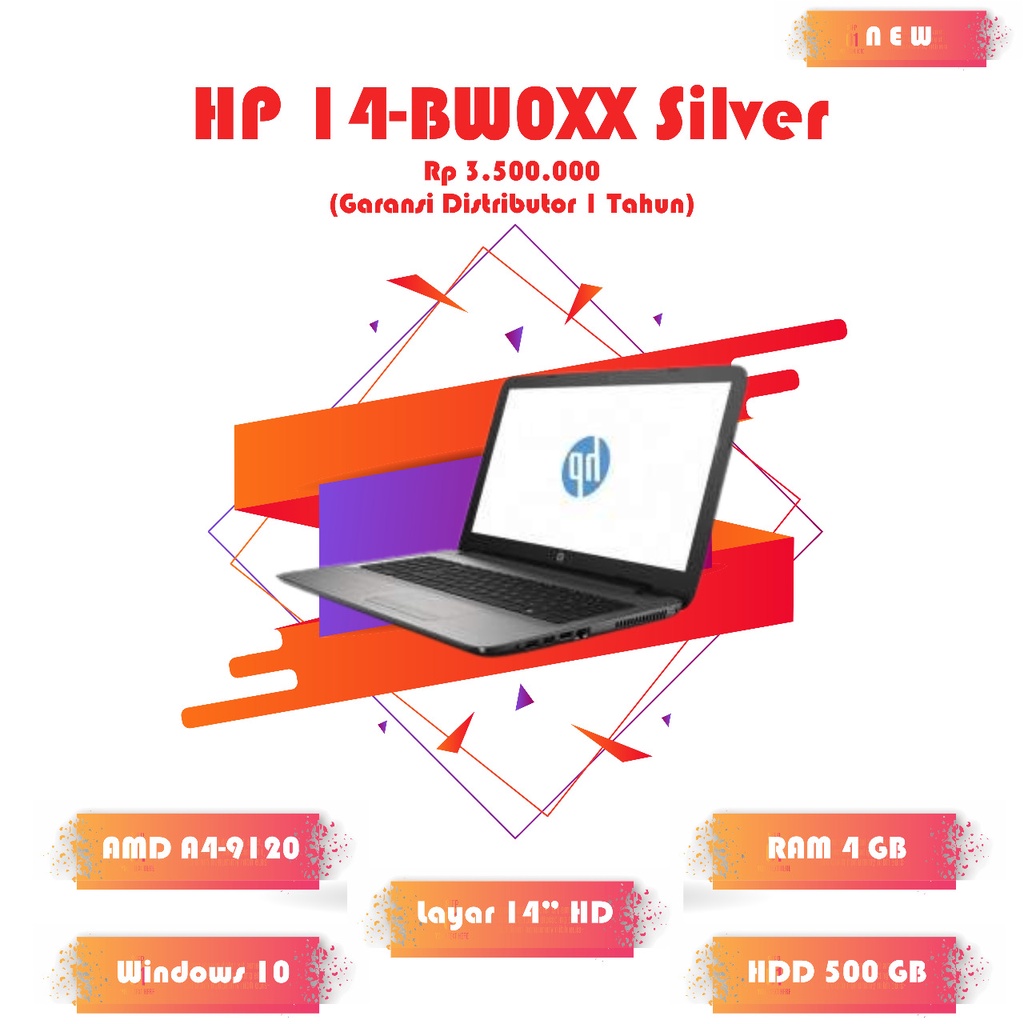 Jual Promo Laptop Baru | HP 14 Silver AMD A4 RAM 4GB HDD 500GB 14" HD ...