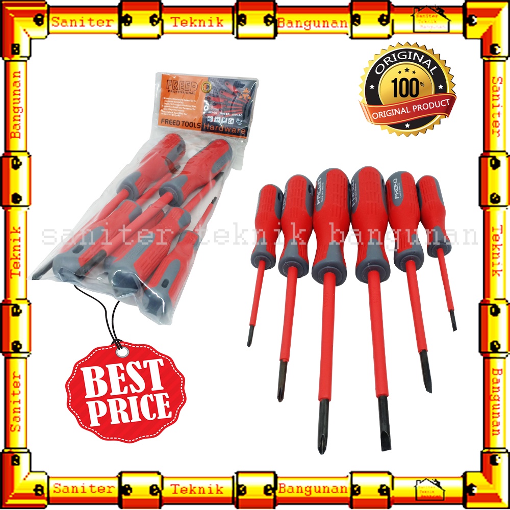 Jual Obeng Listrik Set 6 Pcs Gagang Lapis Karet Freed Obeng Plus Minus ...