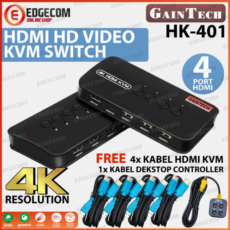 Jual HDMI KVM Switch 4 Port Support 4Kx2K Free Kabel KVM 4 SET GAINTECH ...