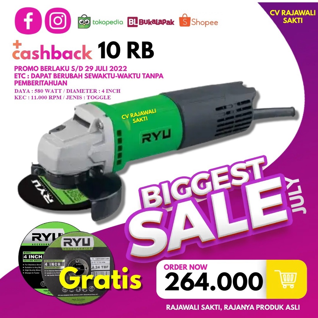 Jual Mesin Gerinda Tangan 4 inci RYU RSG100-3 | Shopee Indonesia