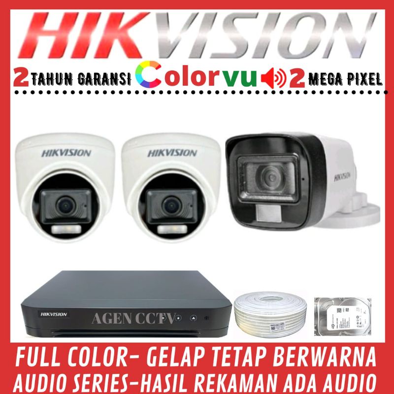 Jual PAKET CCTV HIKVISION COLORVU 2MP 4 CHANNEL 3 KAMERA AUDIO FULL ...