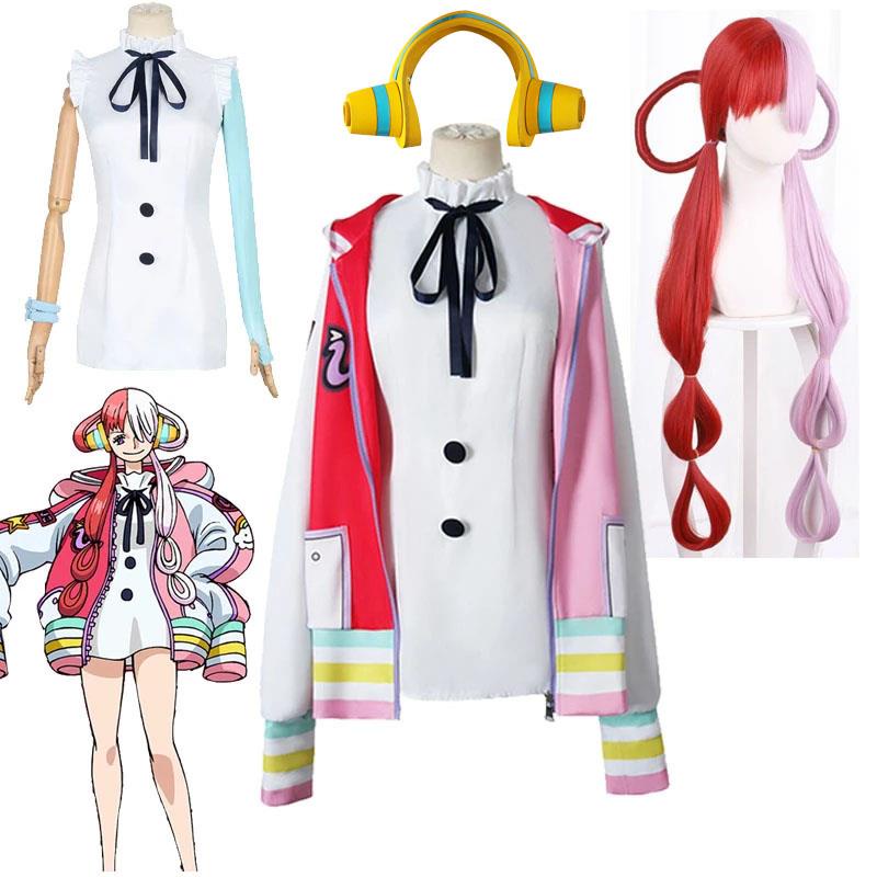 Jual Uta Cosplay Costume One Piece Film Red Uta Wig Headphone Props The ...