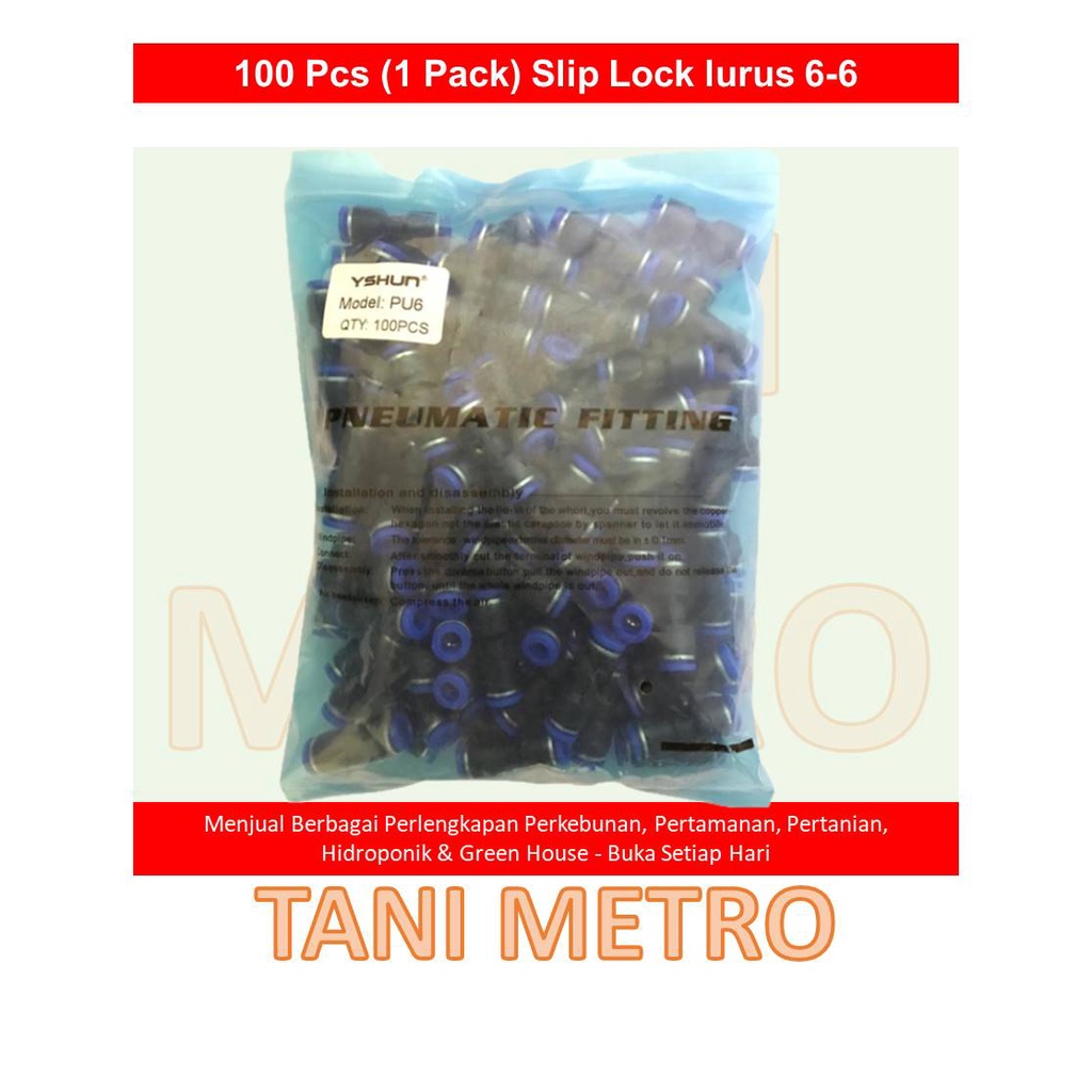 Jual 100 pcs (1 Pack) Connector Slip Lock konektor lurus 6mm selang PE ...