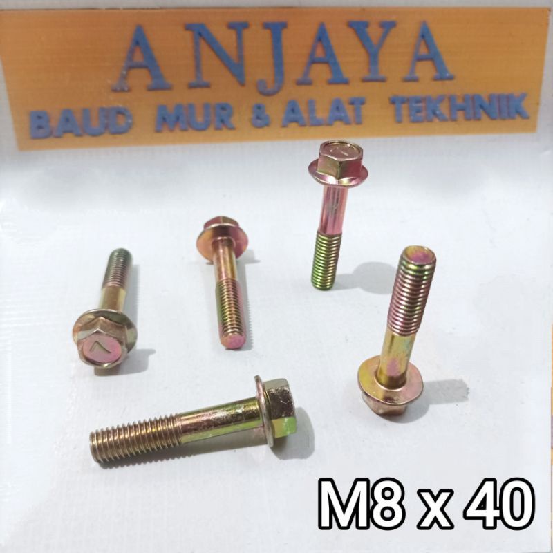 Jual Flange Bolt M8 x 40 / Baut Flange 7 Kuning - Kunci 12 | Shopee Indonesia