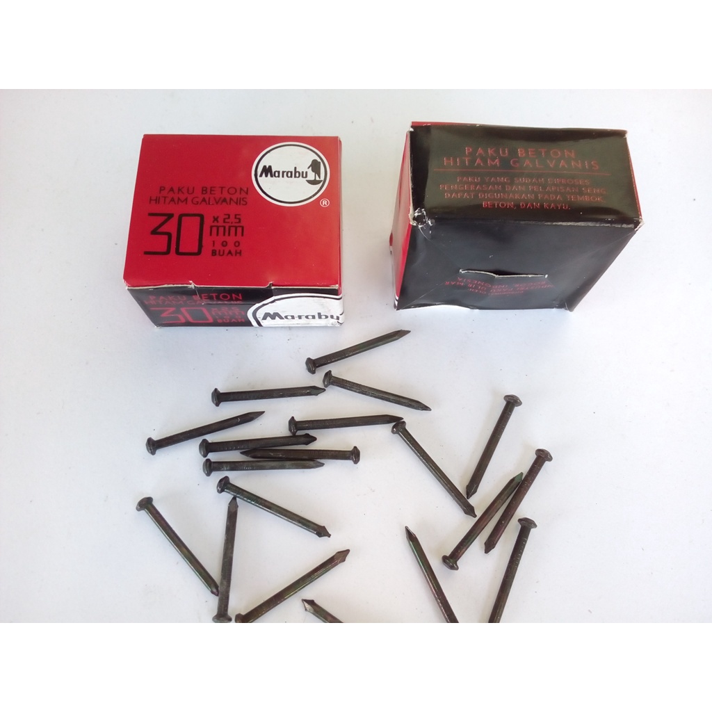 Jual PAKU BETON HITAM 30MM MARABU/STEEL FIXING PINS/PAKU GALVANIS BLACK ...