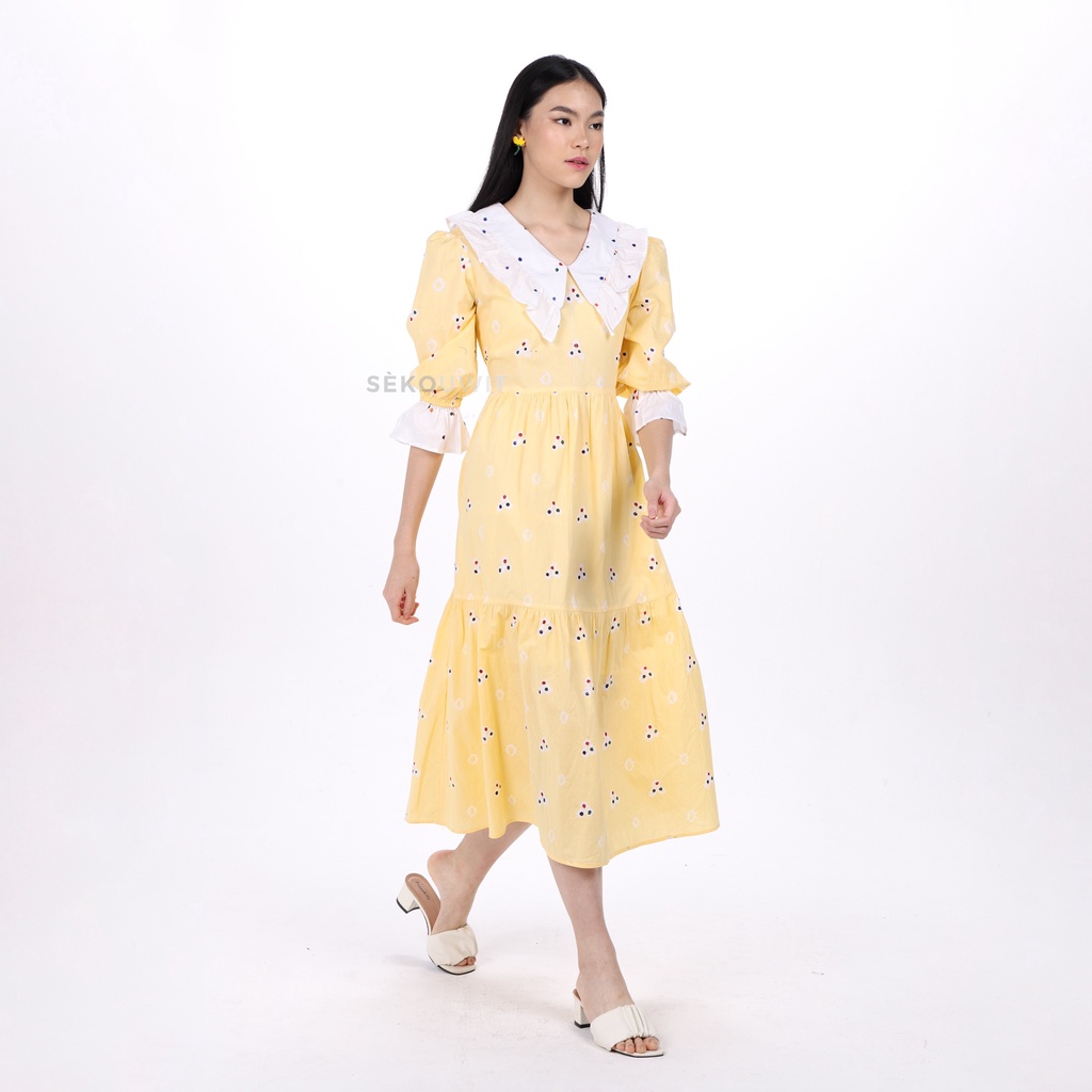 Jual MARIGOLD Batik Jumputan Tiered Midi Dress Sèkouwit In Yellow ...