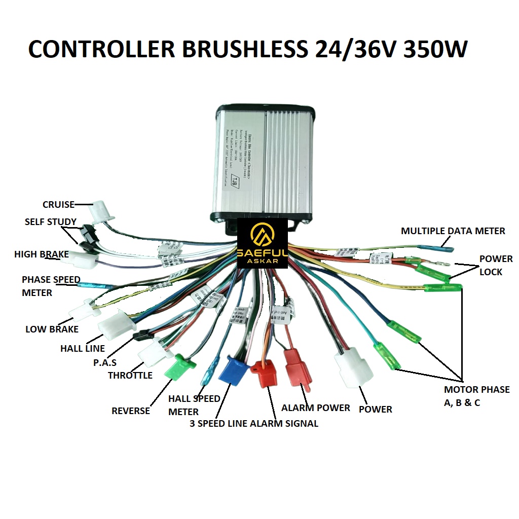 Jual Controller Brushless BLDC Remote Multi 24V/36V 350W 3 Speed, Maju ...