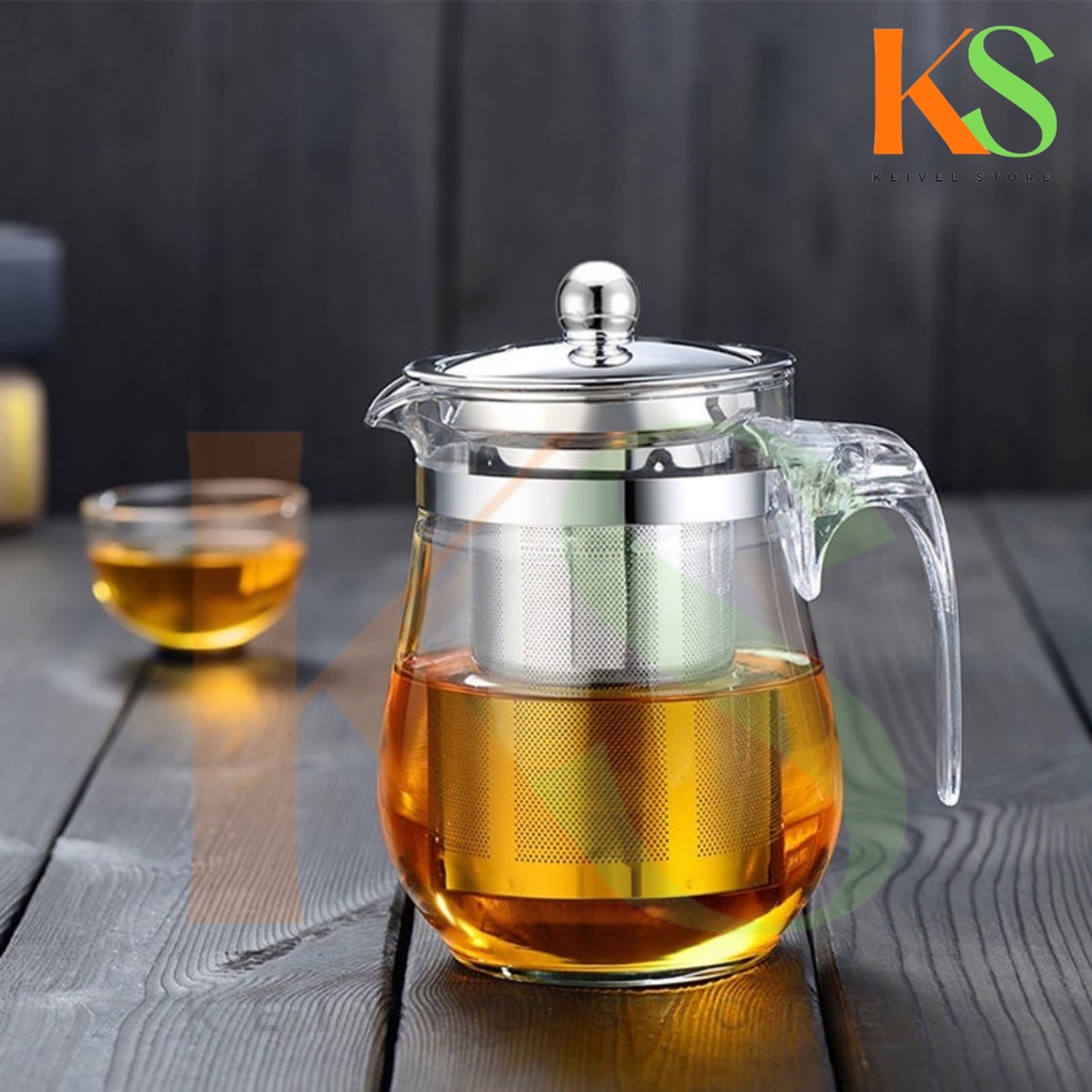 Jual Teapot Glass Infuser Teko Teh Saringan Kaca Mini Portable 500ml | Shopee Indonesia
