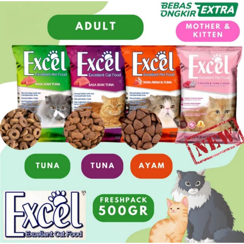 Jual Excel Makanan Kucing Cat Dry Food EXCEL 500gr | Shopee Indonesia