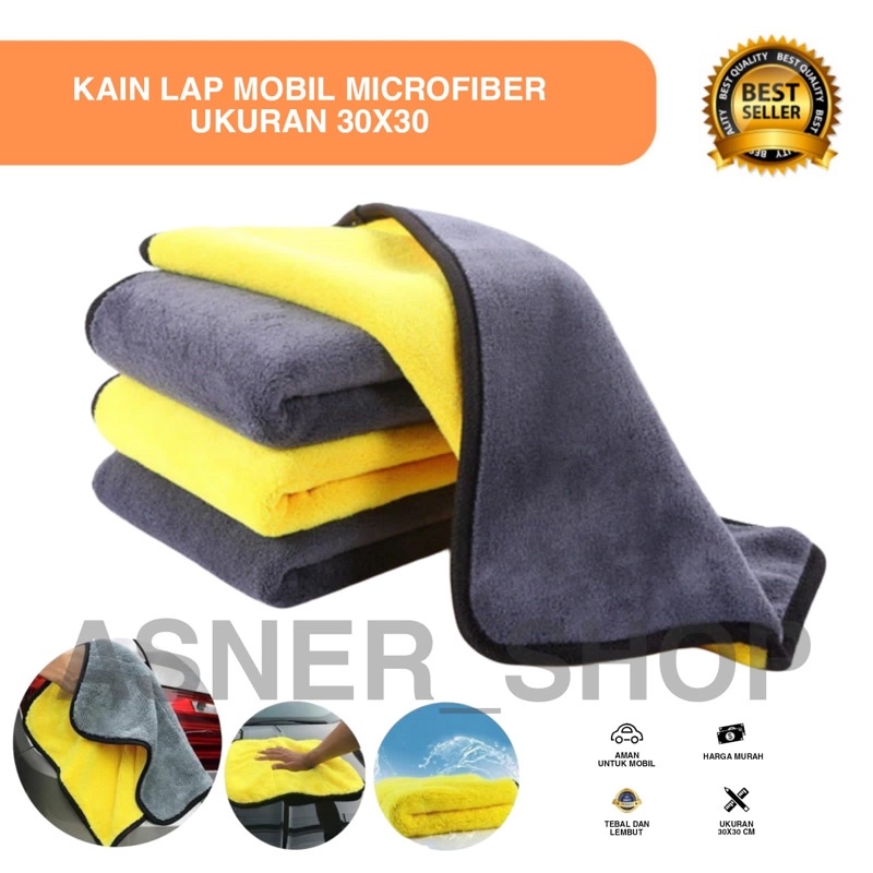 Jual Kain Lap Mobil Microfiber 30x30 Warna kuning Abu Car cloth ...