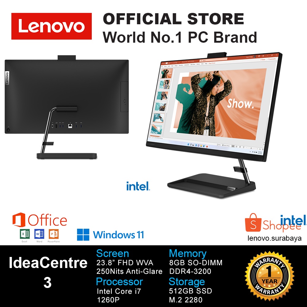 Jual LENOVO PC AIO IDEACENTRE ALL IN ONE 3-24IAP7 F9ID BLACK CORE i7-1260P | Shopee Indonesia