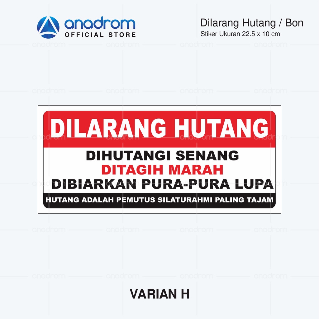 Jual Stiker Dilarang Hutang/Bon | Size 22,5x10cm | Anadrom 3115 ...