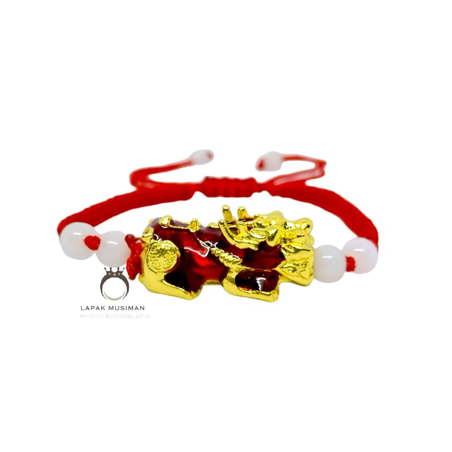 Jual Gelang Pria Wanita Model Pixiu Thermo Tali Warna Merah Lapis Emas ...