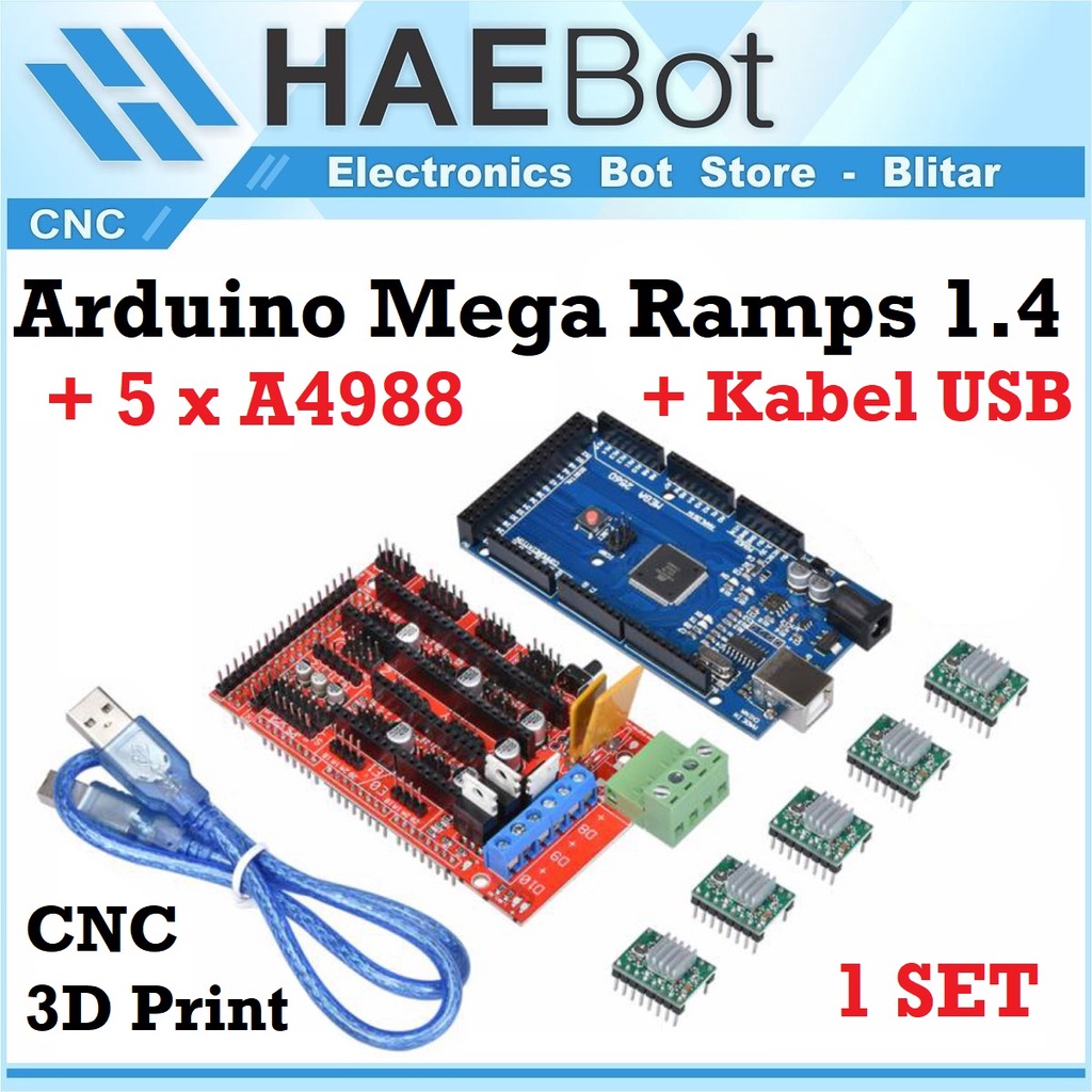 Jual [HAEBOT] Arduinoo Mega Ramps 1.4 Shield 5 A4988 Motor Driver CNC ...