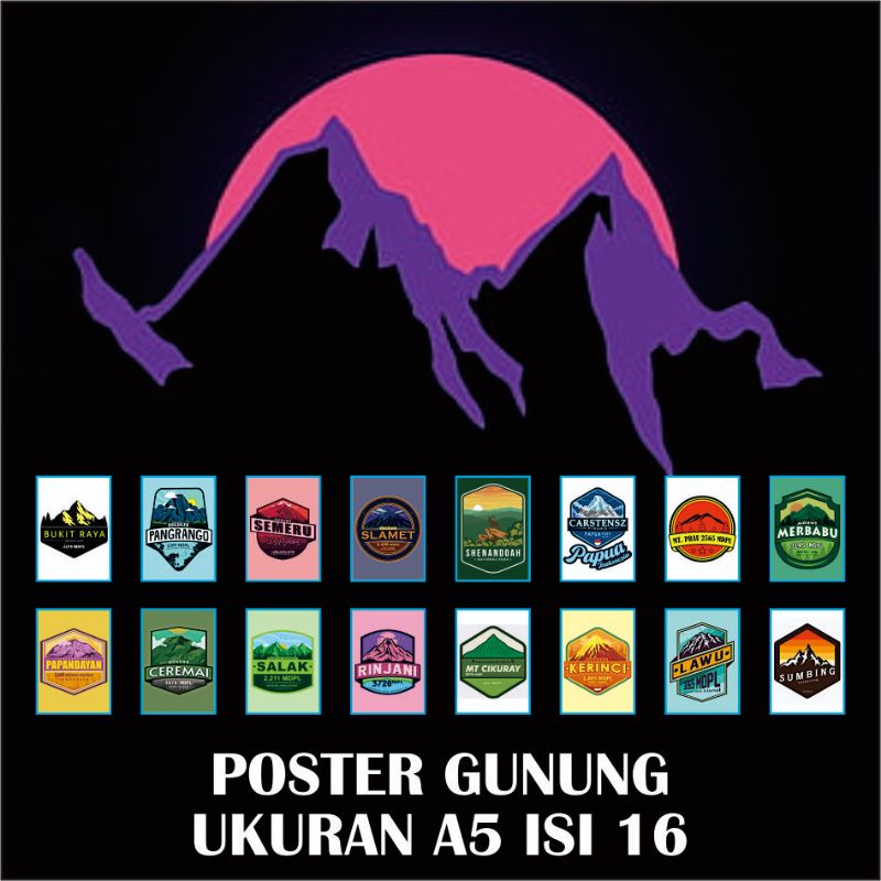 Jual Paket Poster Gunung Ukuran A5 Isi 16 Pcs !!! ( GRATIS SOVENIR ...