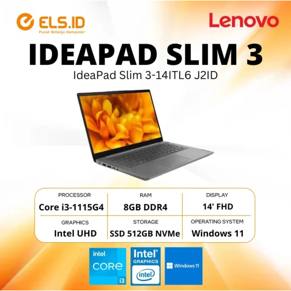 Jual Lenovo IdeaPad Slim 3-14ITL6 J2ID - Grey [i3 1115G4-8GB-SSD 512GB] | Shopee Indonesia