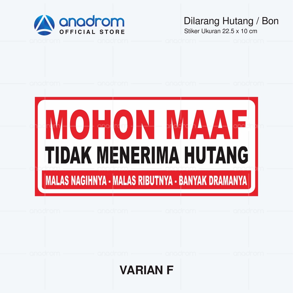 Jual Stiker Dilarang Hutang/Bon | Size 22,5x10cm | Anadrom 3115 ...