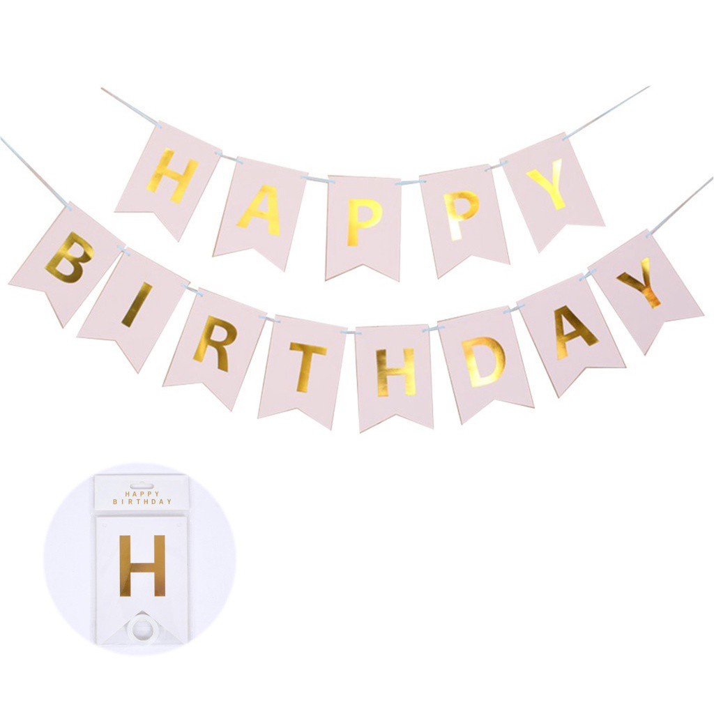 Jual Banner Happy Birthday Segilima Segi Lima White Black Gold Hitam ...