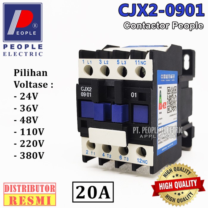 Jual Contactor Kontaktor Cjx2-0901-Nc People Ac 24V,36V,48V,110V,220V,380V | Shopee Indonesia