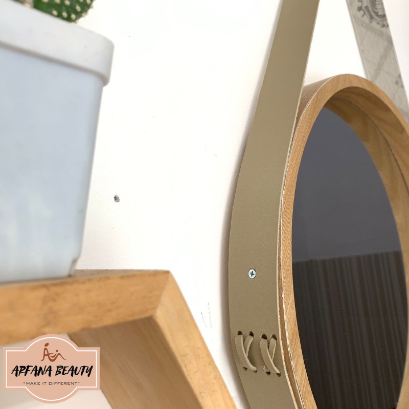 Jual Kaca Cermin Gantung Bulat Bundar Kayu Aesthetic Tali Strap ...