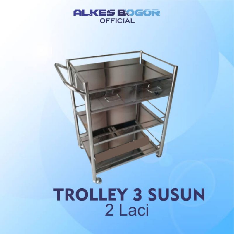 Jual Troli Instrumen 3 Susun 2 Laci | Trolley Tindakan Instrument 3 Rak ...
